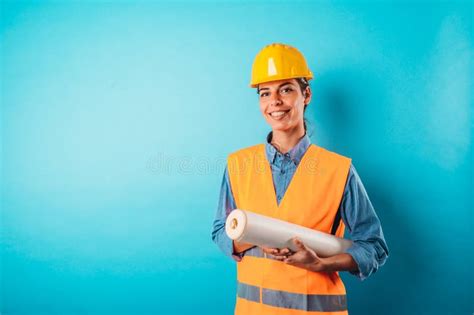 Woman Architect Holds A Project Of A Building Stock Image Image Of Structure Happiness 288888765