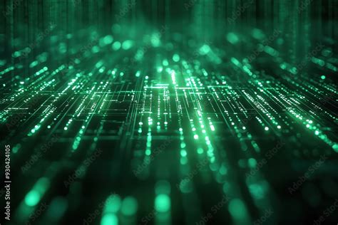 Futuristic Digital Landscape Featuring Glowing Green Lines And Data Streams Ideal For