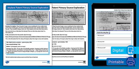 Airplane Patent Primary Source Exploration For K 2nd Grade