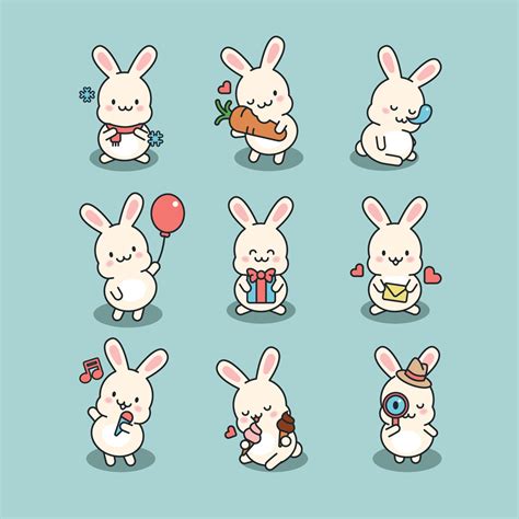 Cute Rabbit Icon Collection 14571843 Vector Art At Vecteezy