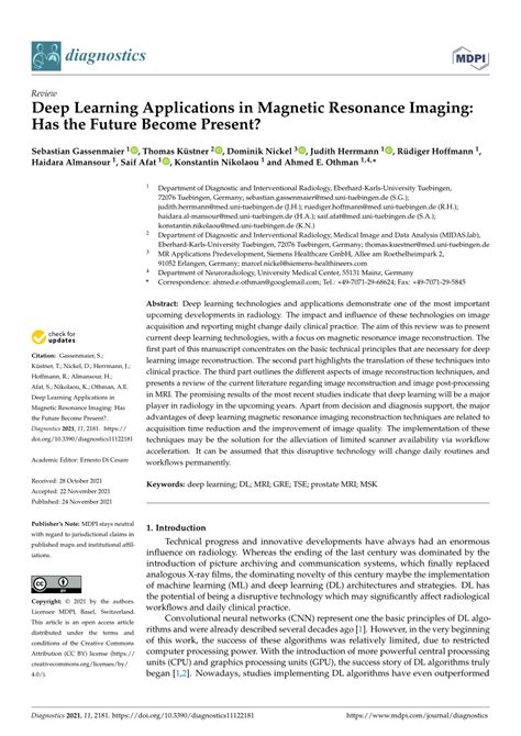 Pdf Deep Learning Applications In Magnetic Resonance Imaging Has The