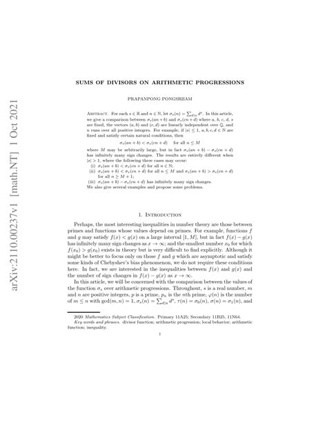 pdf sums of divisors on arithmetic progressions