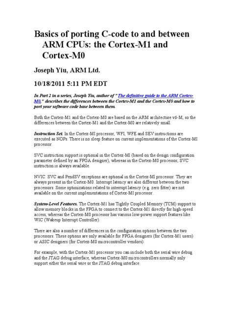 Pdf Basics Of Porting C Code To And Between Arm Cpus The Cortex M1