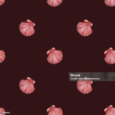 조개껍데기가 있는 수채화 이음매 없는 패턴 손으로 그림을 그리는 클립아트 수중 생물은 흰색의 고립된 배경에 있다 디자이너 장식 엽서 포장지 스크랩북 표지 초대장 웨딩 디자인