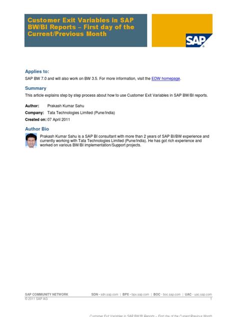 pdf customer exit variables in sap bw bi reports e2 80 93 first day