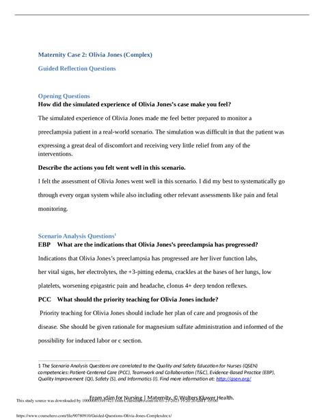 Maternity Case 2 Olivia Jones Complex Guided Reflection Questions Maternity Case 2 Olivia Jones Complex Guided Reflection Questions