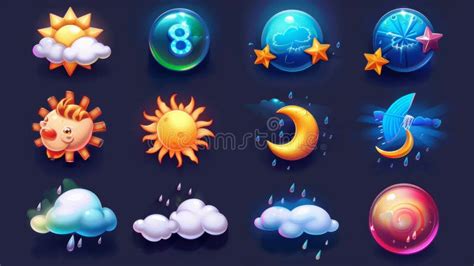 Weather Forecast Weather Icons Day And Night Symbols Hot And Cold Air Temperature Sun And