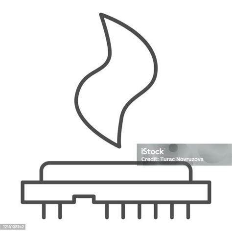 Cpu 열 얇은 라인 아이콘입니다 프로세서 온도 마이크로 칩 과열 기호 흰색 배경에 윤곽 스타일 그림 모바일 개념 및 웹 디자인에 대한 벤치마킹 기호 벡터 그래픽 Cpu에