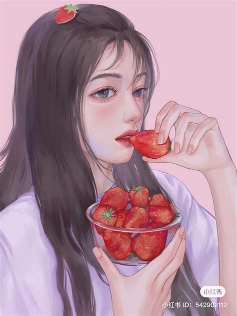 Strawberry Themed Digital Art Strawberry Girl Pfp Anime Art