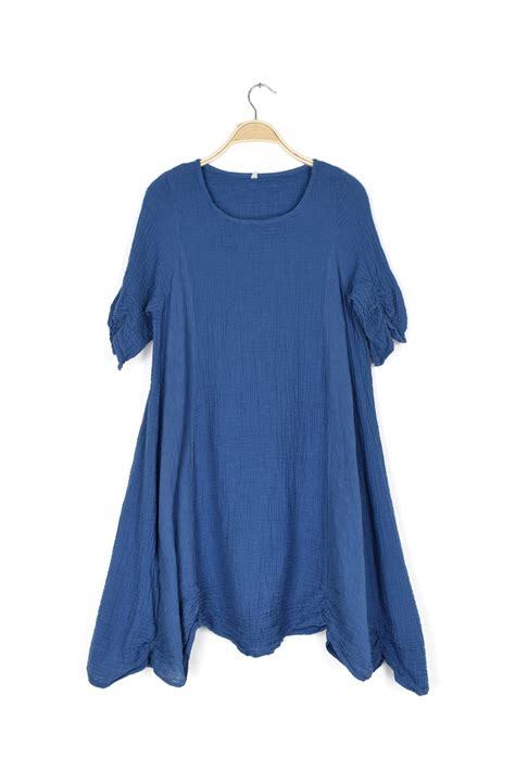 Thai Cotton 34 Sleeve Dress Palace Blue Haystacks