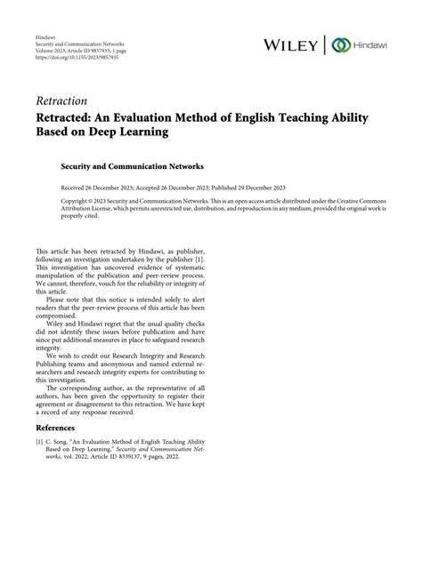 Pdf Retracted An Evaluation Method Of English Teaching Ability Based On Deep Learning