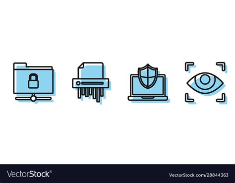 Set Line Laptop Protected With Shield Ftp Folder Vector Image