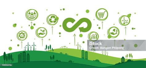 순환 경제 아이콘입니다 영원 끝없는 무제한 비즈니스 및 환경의 미래 성장을 위한 순환 경제의 개념은 평면 디자인 벡터 일러스트레이터로 지속 가능합니다 제로 웨이스트에 대한