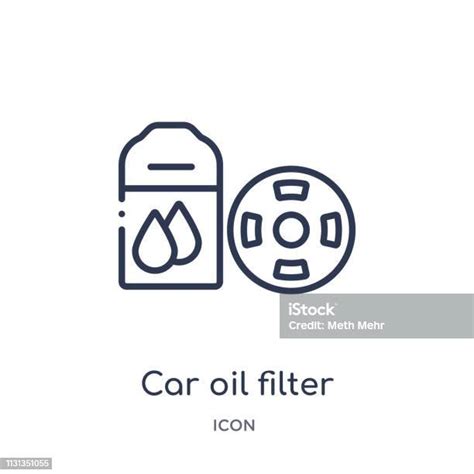 자동차 부품 개요 컬렉션에서 선형 자동차 오일 필터 아이콘입니다 얇은 라인 자동차 오일 필터 벡터 흰색 배경에 고립입니다 자동차 오일 필터 유행 그림 기계공에 대한 스톡