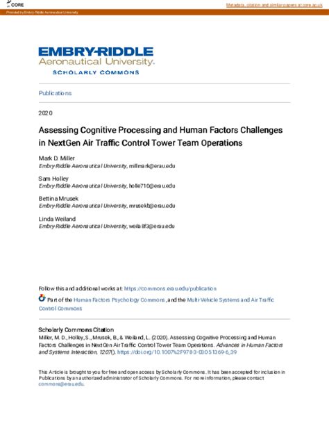 Pdf Assessing Cognitive Processing And Human Factors Challenges In Nextgen Air Traffic Control