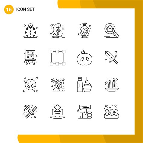 set of 16 vector outlines on grid for creative user hari raya search find editable vector design