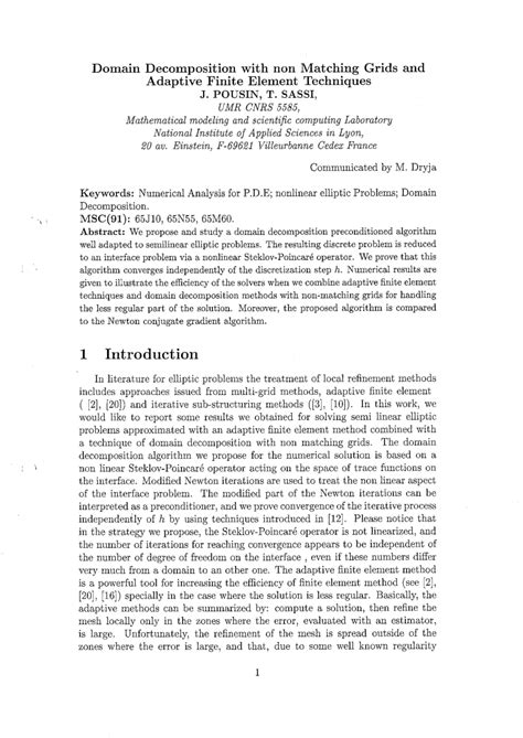 Pdf Domain Decomposition With Non Matching Grids And Adaptive Finite Element Techniques