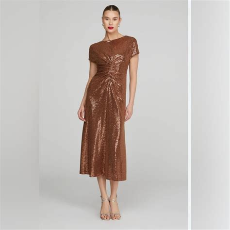 Halston Heritage Dresses Halston Heritage Sequin Copper Midi Dress