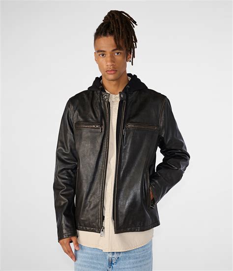 Shop Mens Leather Jacket With Hood New Edition For Winter Qxmkh