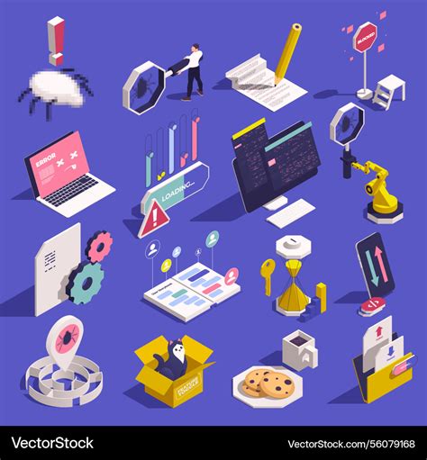 Qa Software Testing Isometric Original Set Vector Image