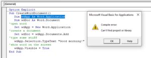 Can T Find Project Or Library VBA Compile Error Automate Excel