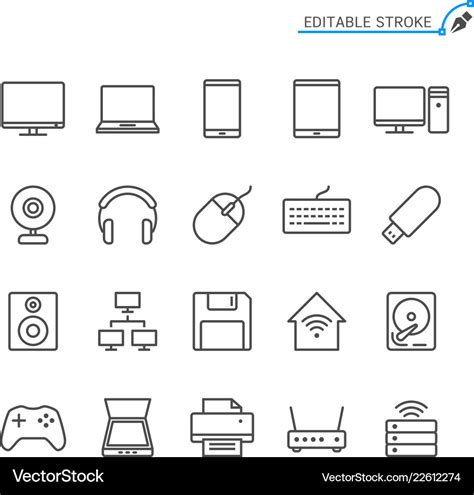 Computer Line Icons Editable Stroke Royalty Free Vector