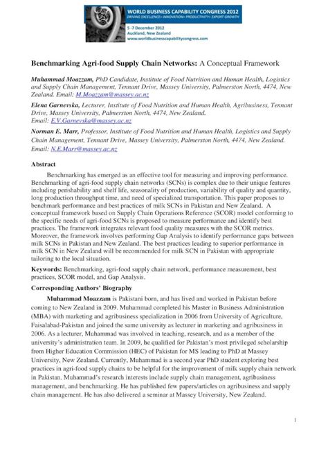 Pdf Benchmarking Agri Food Supply Chain Networks A Benchmarking