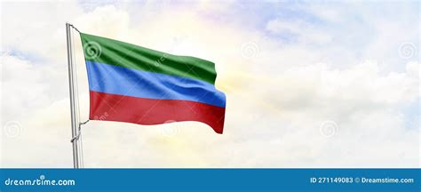 Dagestan Flag Waving On Sky Background Stock Illustration