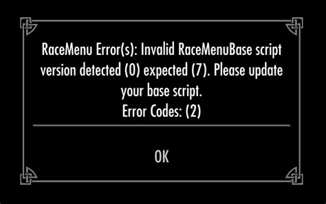 Invalid Racemenu Basescripe Error Using Newest Versions Of Everything