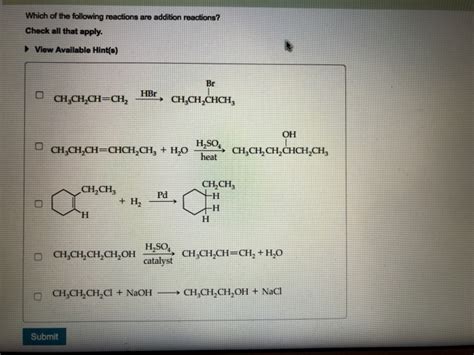 Solved Which Of The Following Reactions Are Addition