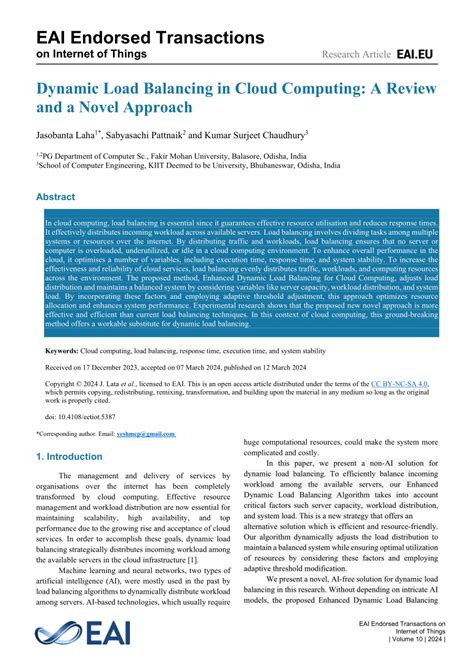 Pdf Dynamic Load Balancing In Cloud Computing A Review And A Novel Approach