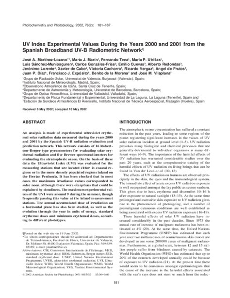 Pdf Uv Index Experimental Values During The Years 2000 And 2001 From