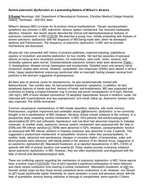Pdf Severe Autonomic Dysfunction As A Presenting Feature Of Wilsons
