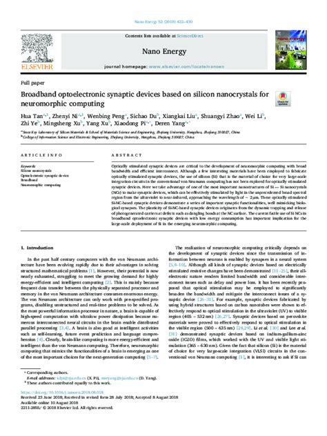 Pdf Broadband Optoelectronic Synaptic Devices Based On Silicon Nanocrystals For Neuromorphic