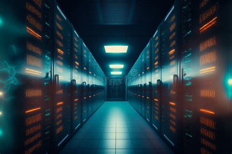 Server Room Data Center With Cinematic Lighting Generative Ai Stock Illustration Illustration