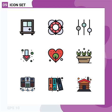 Universal Icon Symbols Group Of 9 Modern Filledline Flat Colors Of Plant Growth Tuning Bulb