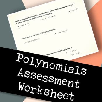 Polynomials Assessment Quiz Test Or Practice Worksheet By Plot Points