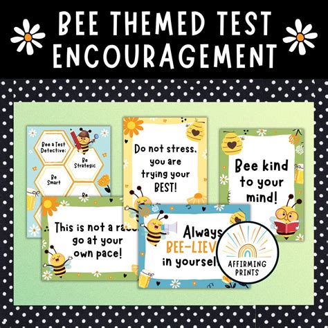 Bee Themed Test Encouragement Testing Strategies Poster Bee Treat Tag