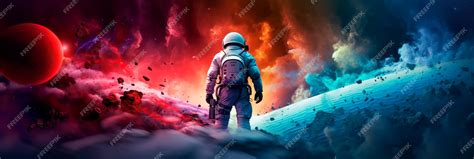 Premium Ai Image Space Exploration Scene With A Gradient Background Of Cosmic Colors Generative Ai