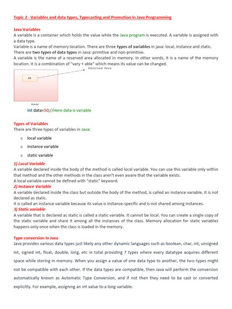 Topic 2 Variables And Data Types Typecasting And Promotion In Java