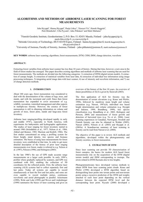 pdf algorithms and methods of airborne laser scanning for forest