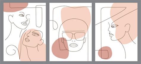 창조적 인 손으로 그린 한 줄 추상 모양의 집합 최소한의 이미지 아이콘 여성 초상화 꽃 엽서 포스터 현수막 브로셔 표지 디자인 Webx9에 대 한 나뭇잎 프리미엄 벡터