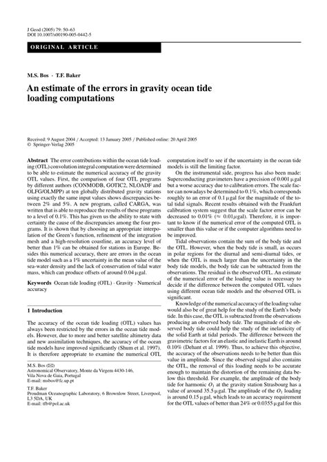 Pdf An Estimate Of The Errors In Gravity Ocean Tide Loading Computations