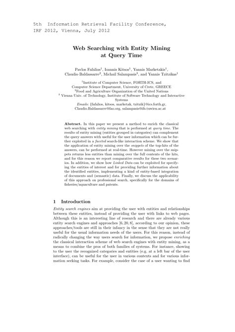 Pdf Web Searching With Entity Mining At Query Time