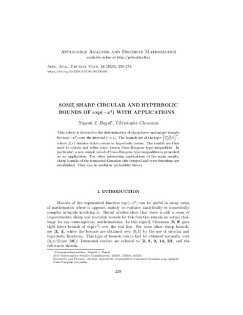 Pdf Some Sharp Circular And Hyperbolic Bounds Of Exp X2 With Applications