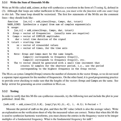 Solved Write The Sum Of Sinusoids M File Write An Chegg