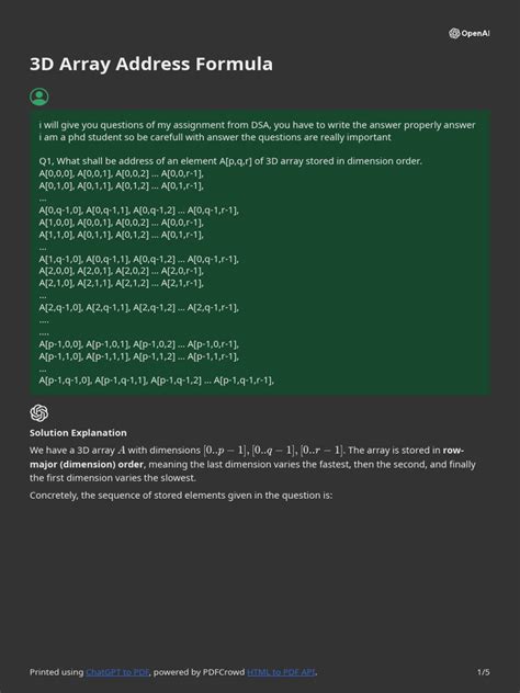 3d Array Address Formula Pdf Computer Programming Algorithms And