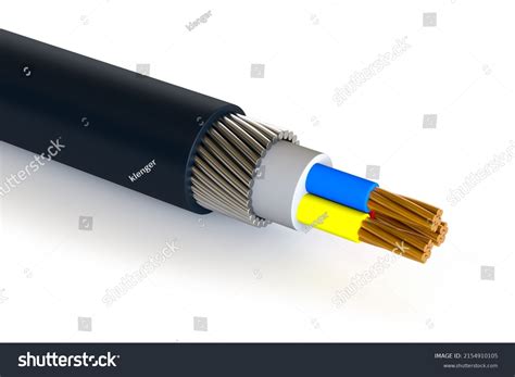 Closeup Threephase Electric Cable On White Stock Illustration