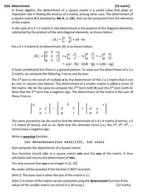Solved Q14 Determinant [12 Marks] In Linear Algebra The
