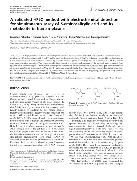 Pdf A Validated Hplc Method With Electrochemical Detection For Simultaneous Assay Of 5